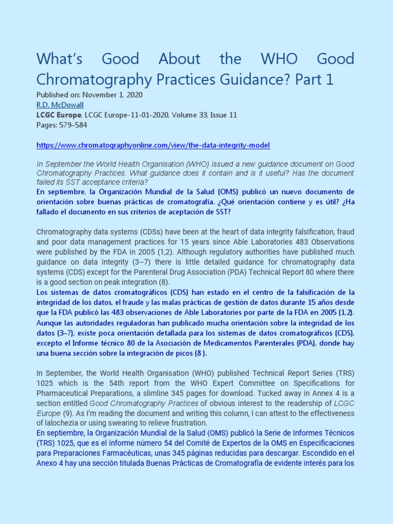 What's Good About The WHO Good Chromatography Practices Guidance | PDF ...