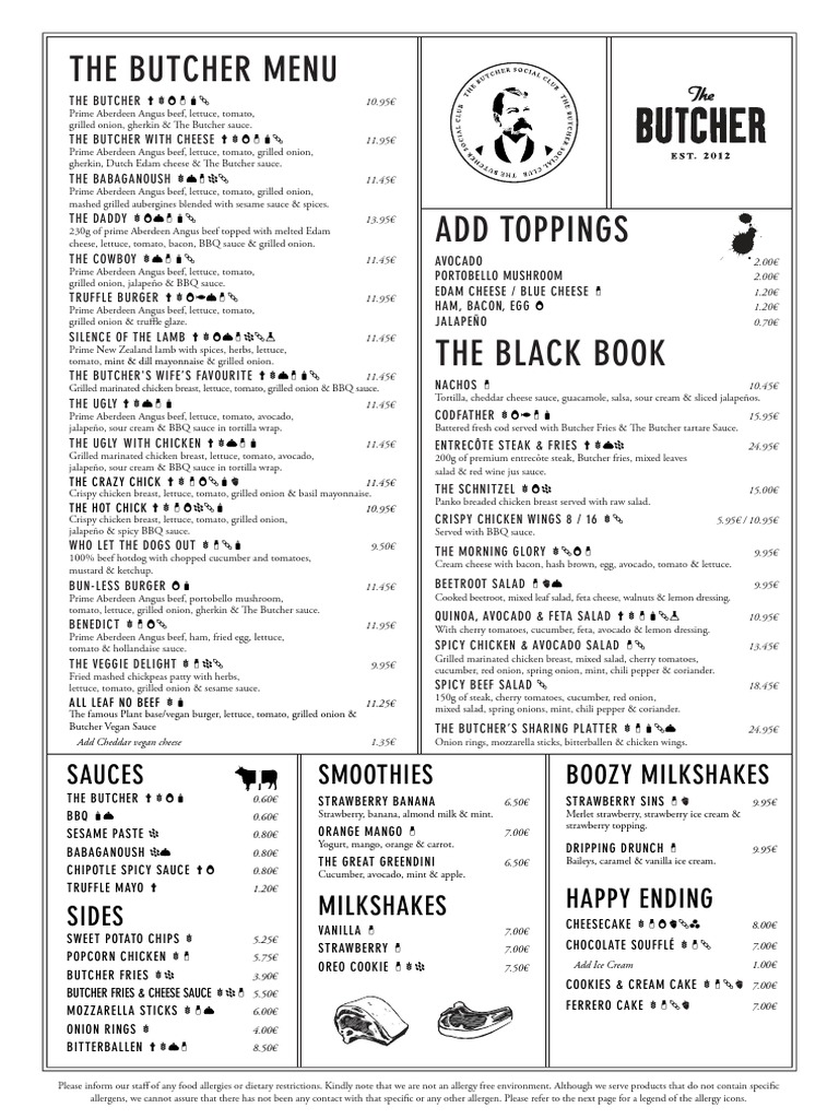 The Butcher Social Club Food Drinks Menu | PDF | Hamburgers | Sauce