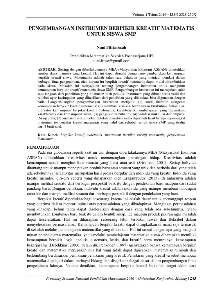 243-250 Pengembangan Instrumen Berpikir Kreatif Matematis Untuk Siswa SMP | PDF