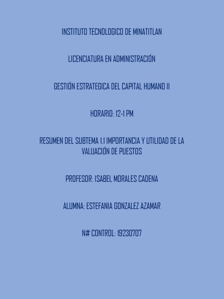RESUMEN. LA IMPORTANCIA Y UTILIDAD DE LA VALUACIÓN DE PUESTO. | PDF | Valoración (Finanzas ...
