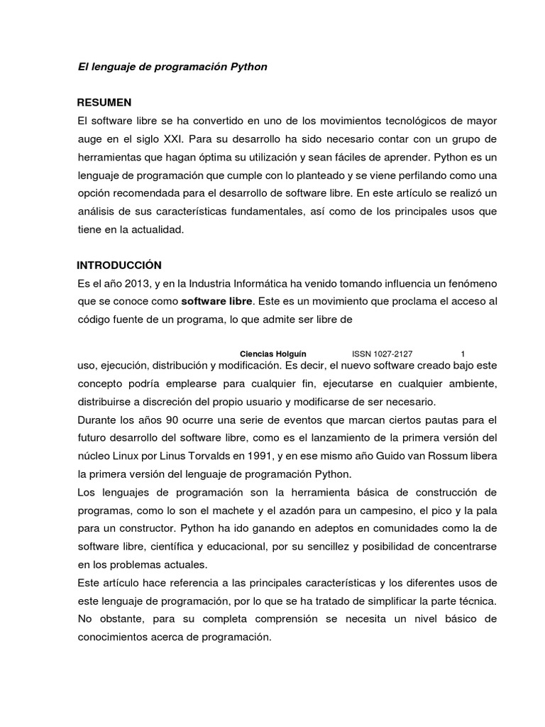 Resumen de Python y sus características | PDF | Python (lenguaje de ...