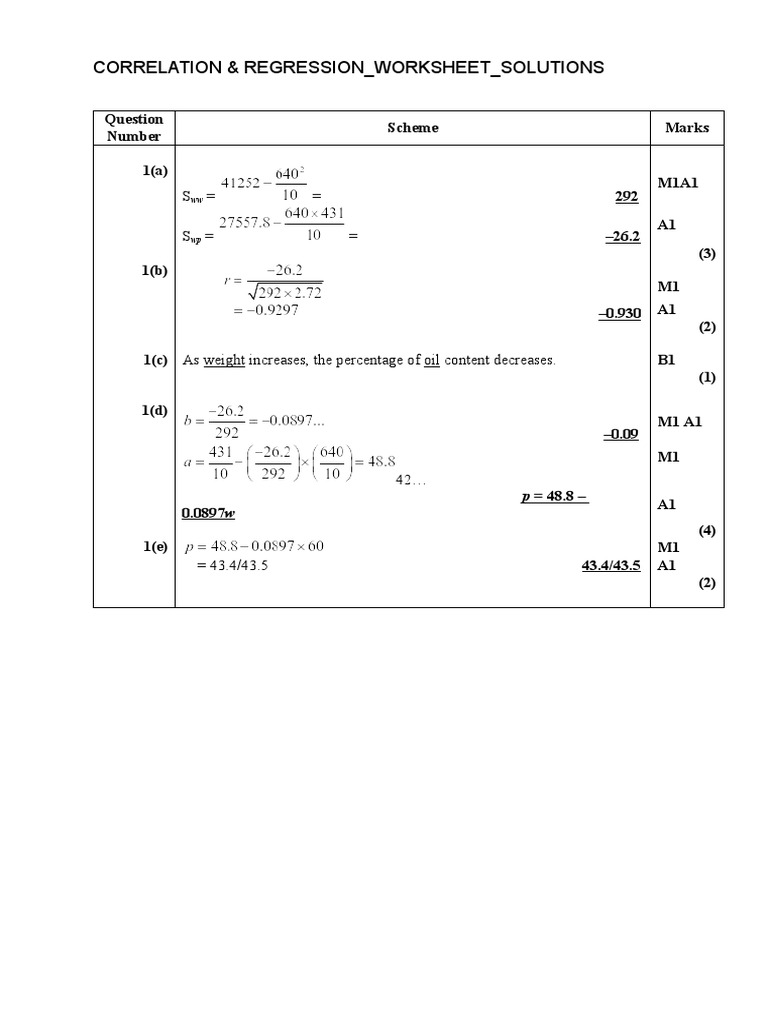 Correlation & Regression - Worksheet - Solutions | PDF | Statistical ...