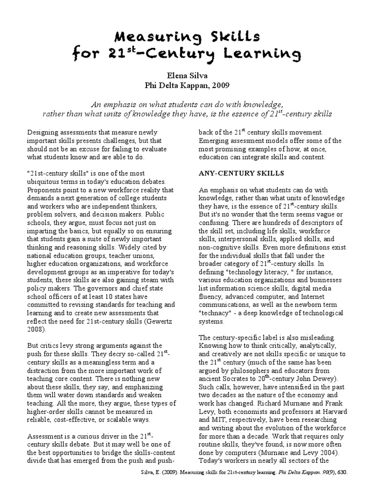 Measuring Skills For 21st Century Pdf Educational Assessment