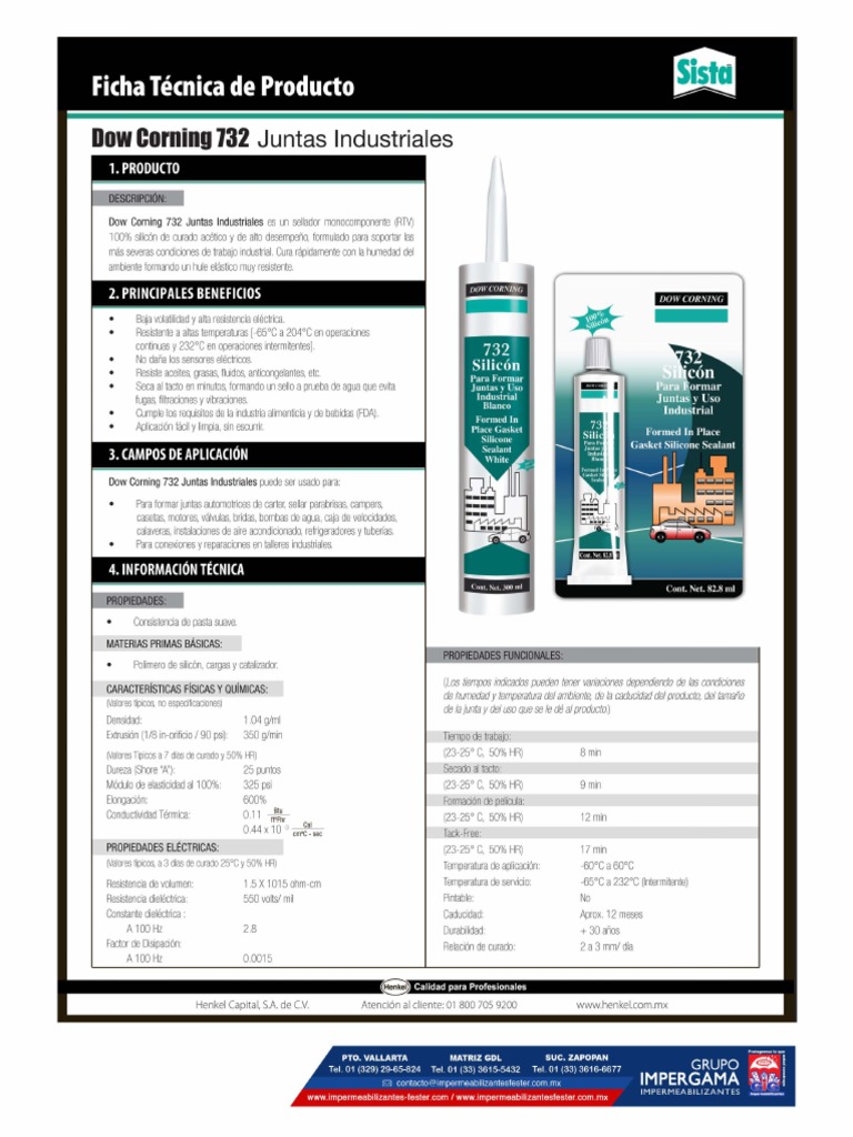 Ficha Tecnica Silicon Dowcorning732 PDF | PDF