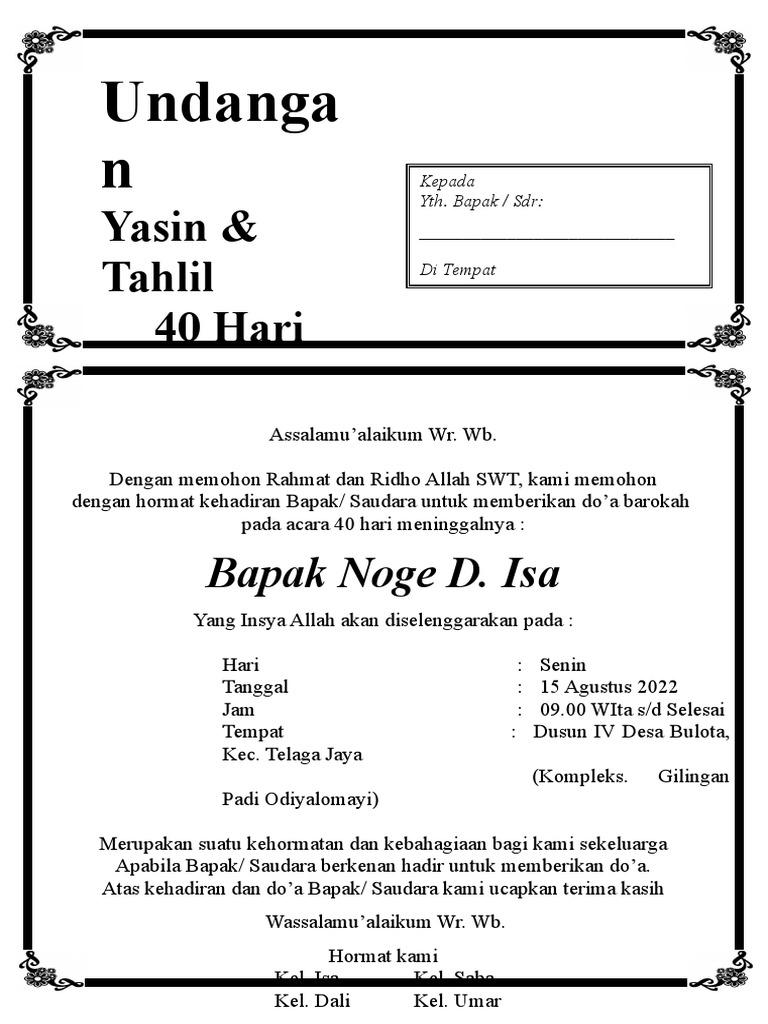 Undangan Tahlil 40 Hari | PDF