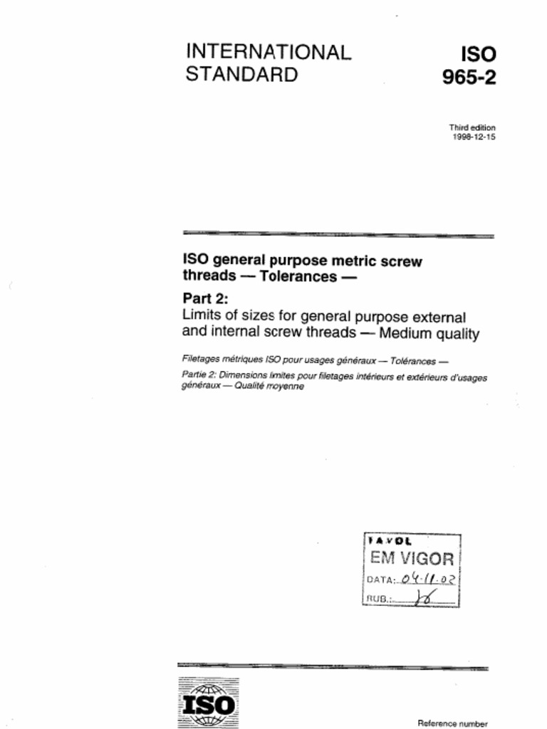 ISO 965-2 (EN) - Dic 98 | PDF