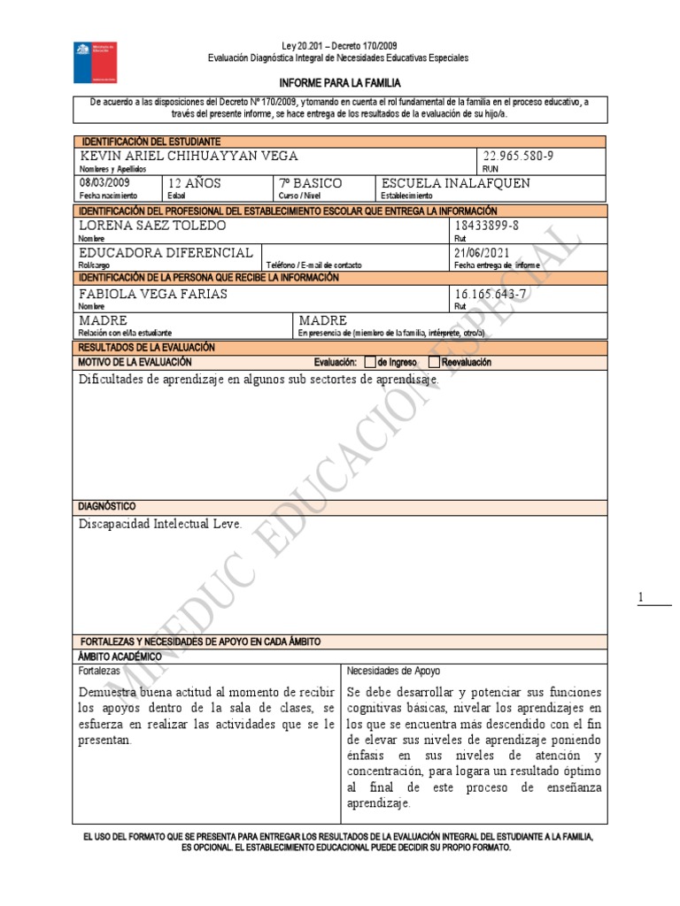 INFORME - PARA - LA - FAM Erik Castillo | PDF | Evaluación | Aprendizaje