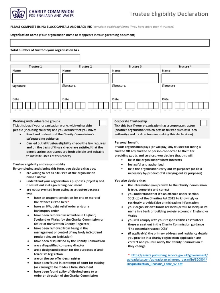 Trustee Declaration Form Fields December 2020 | PDF | Charitable ...