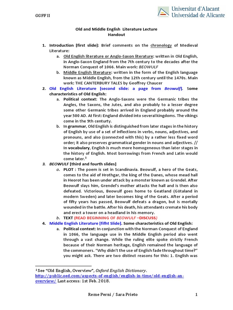 Old and Middle English Literature Lecture PDF | PDF | English Language ...