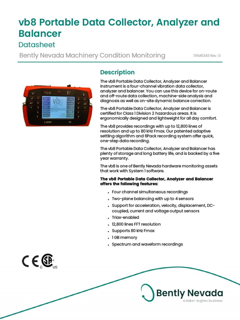 vb8 Portable Data Collector, Analyzer and Balancer Datasheet - 116M5343 | PDF | Hertz | Decibel