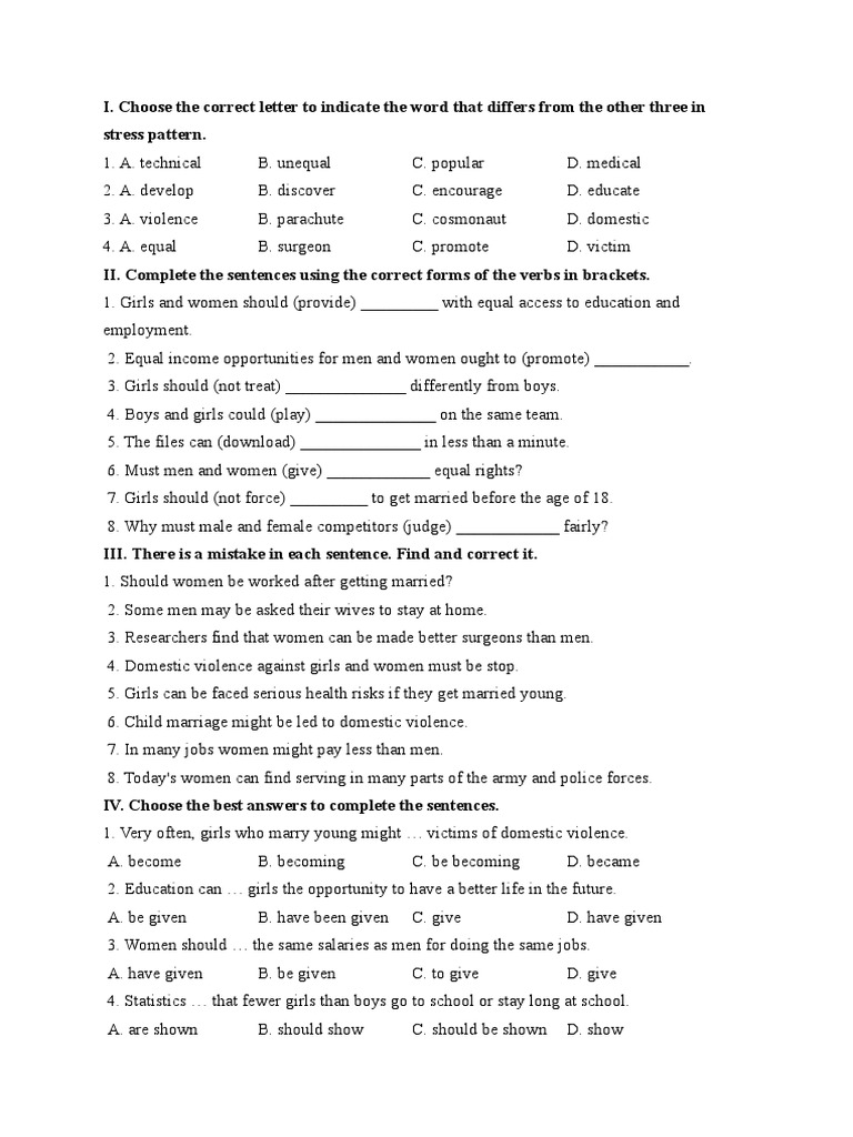 Unit 6 Gender Equality Pdf Domestic Violence Fighter Aircraft