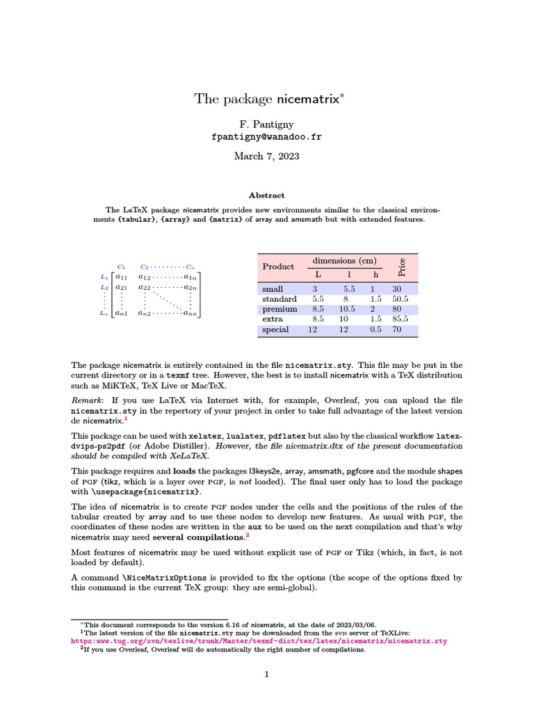 An Overview of the LaTeX Package nicematrix | PDF | Matrix (Mathematics)