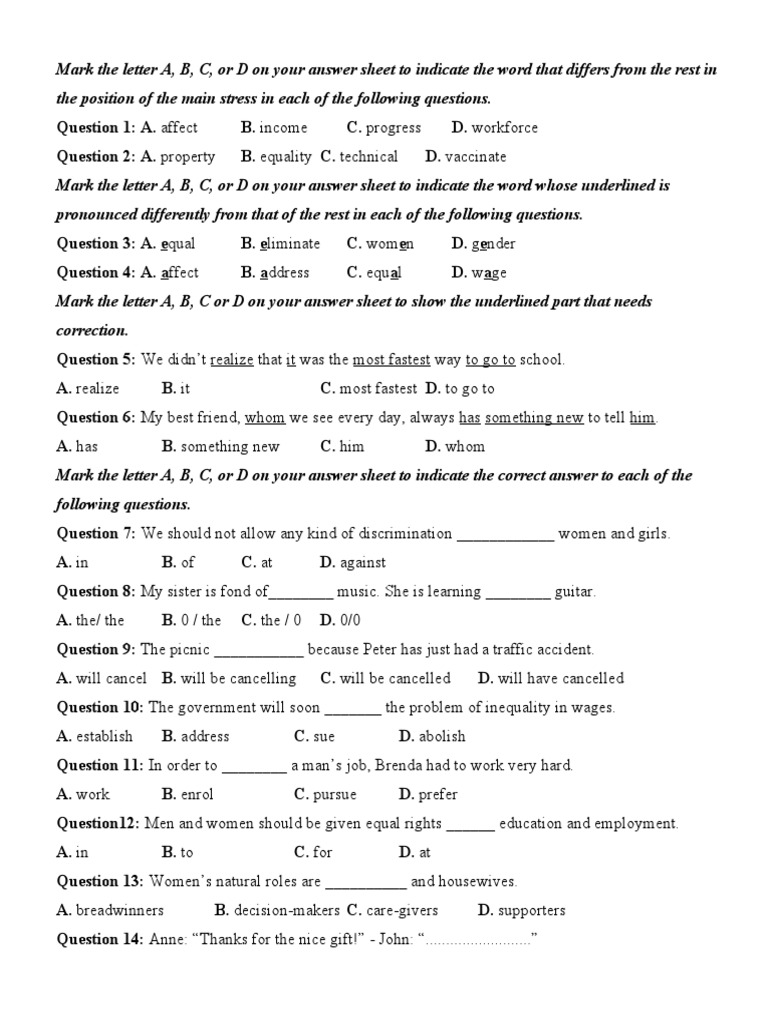 Mid Term Test | PDF | Housewife | Woman