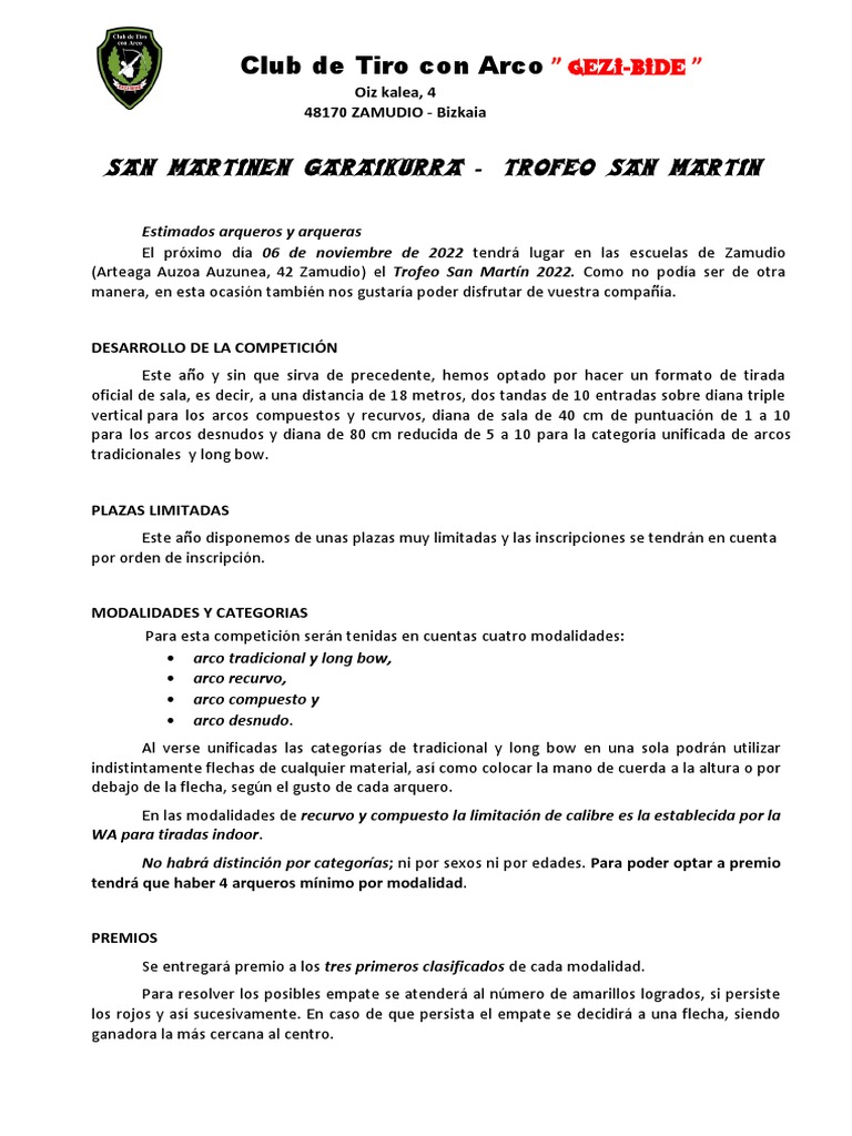 Trofeo San Martin Sala Gezi-Bide 2022 | PDF | Tiro al arco | Arco y flecha