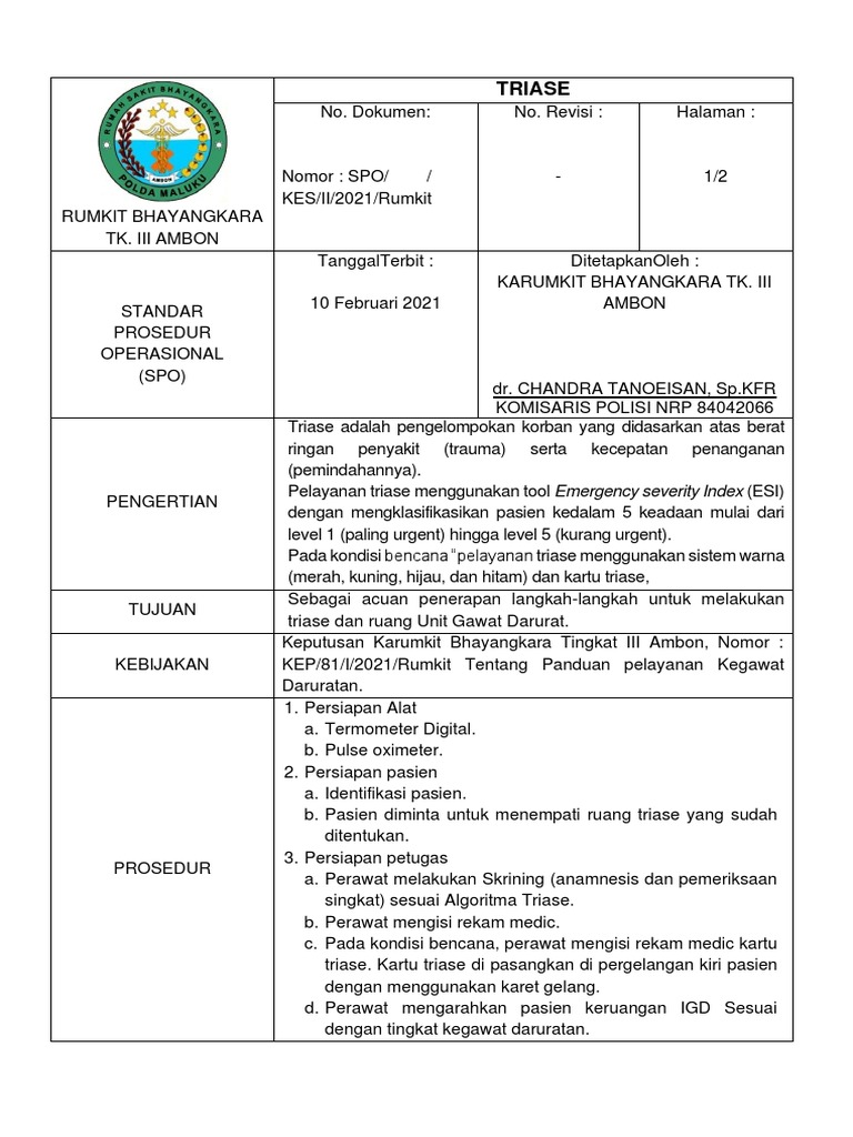 Prosedur Triase di Rumkit Bhayangkara | PDF