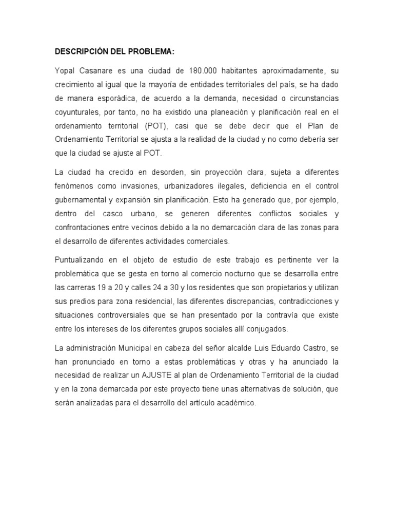 Descripción Del Problema | PDF | Planificación | Economias
