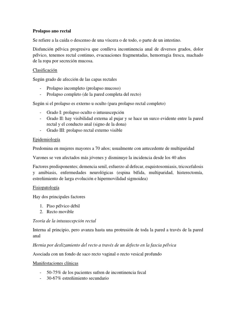 Prolapso Ano Rectal, Resumen | PDF | Recto | Enfermedades y trastornos ...