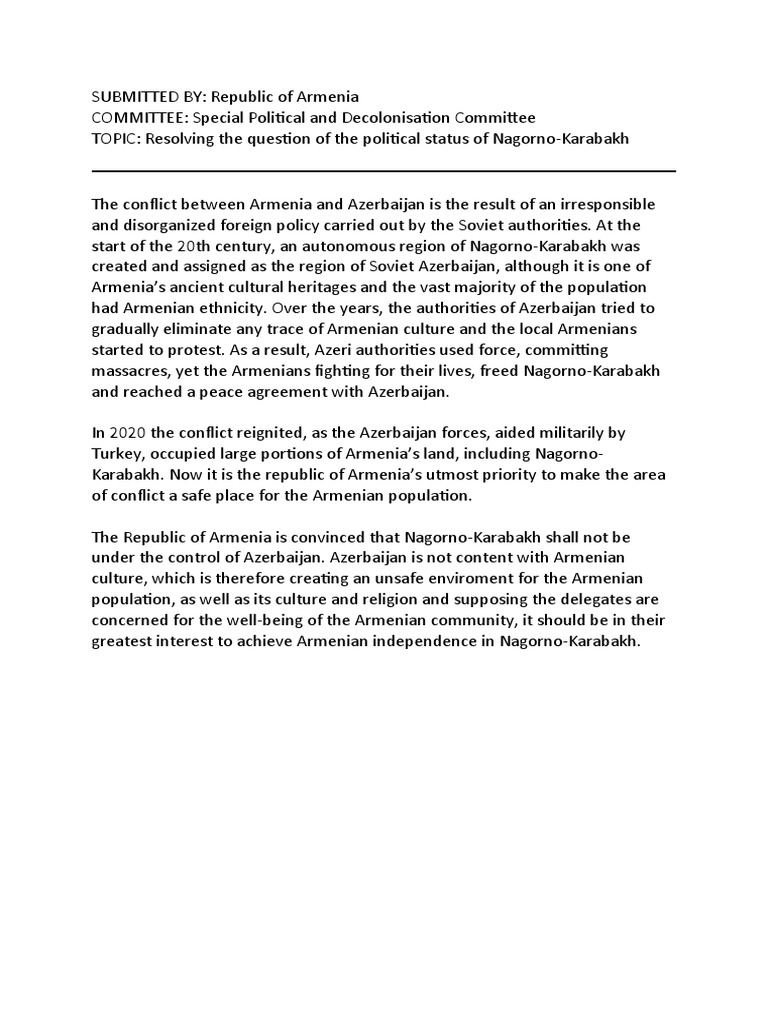 Armenia Position Paper | PDF | Armenia | Azerbaijan