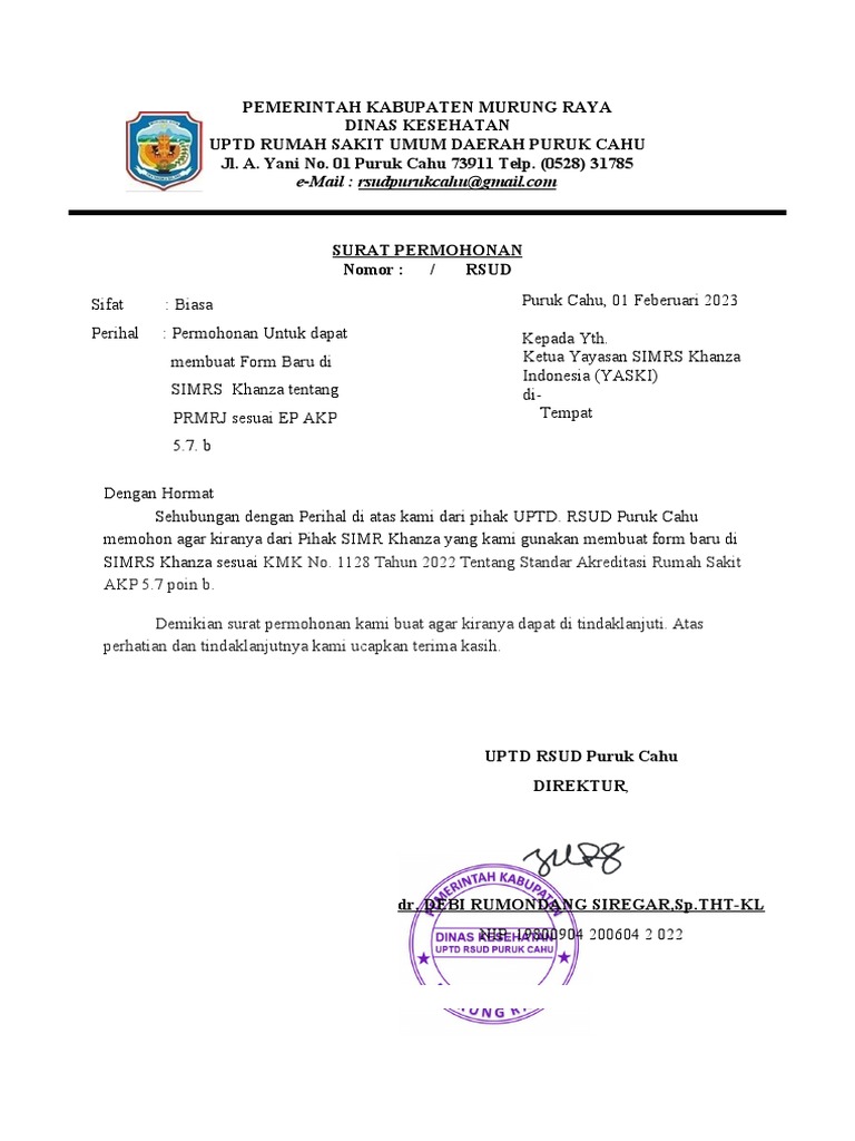 "Permohonan Pembentukan Form Baru PRMRJ di SIMRS Khanza sesuai Standar ...