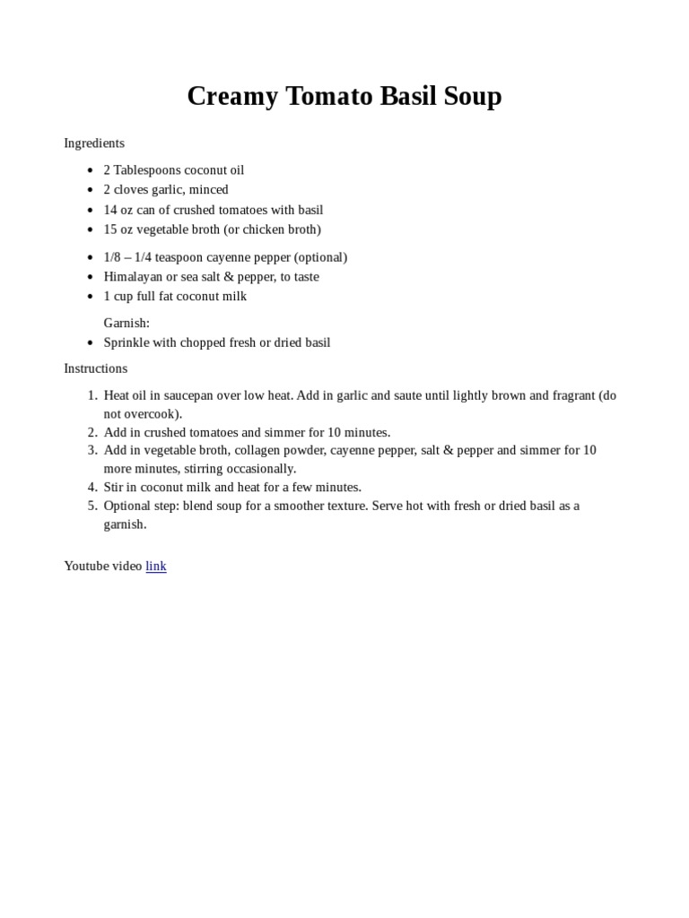 Creamy Tomato Basil Soup Pdf