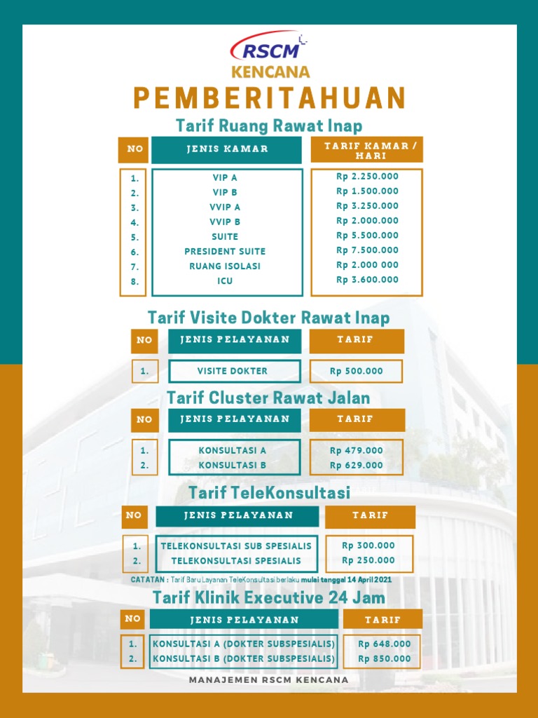 TARIF LAYANAN KESEHATAN RSCM KENCANA | PDF