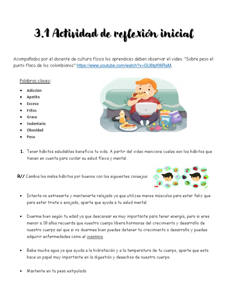 3.1 Actividad de Reflexion Inicial PDF | PDF | Alimentos | Almuerzo