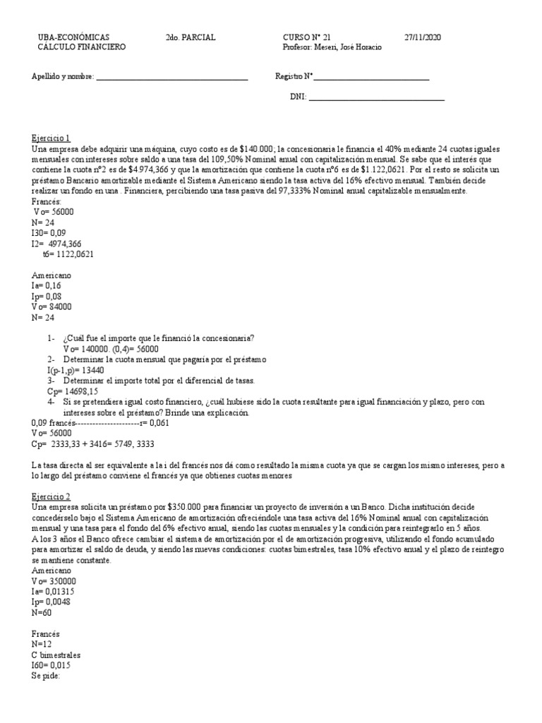 Segundo Parcial Resuelto | PDF | Interés | Crédito