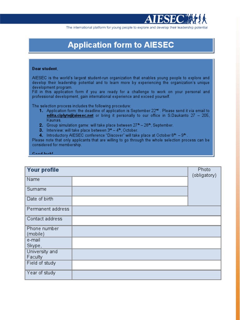 Application AIESEC Kaunas | PDF | Behavior Modification | Cognition