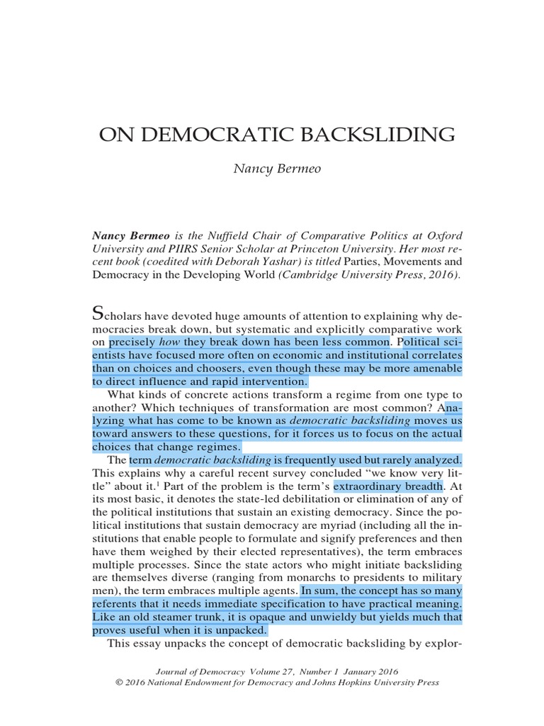 Bermeo - On Democratic Backsliding - JoD 2016 | PDF | Electoral Fraud | Democracy