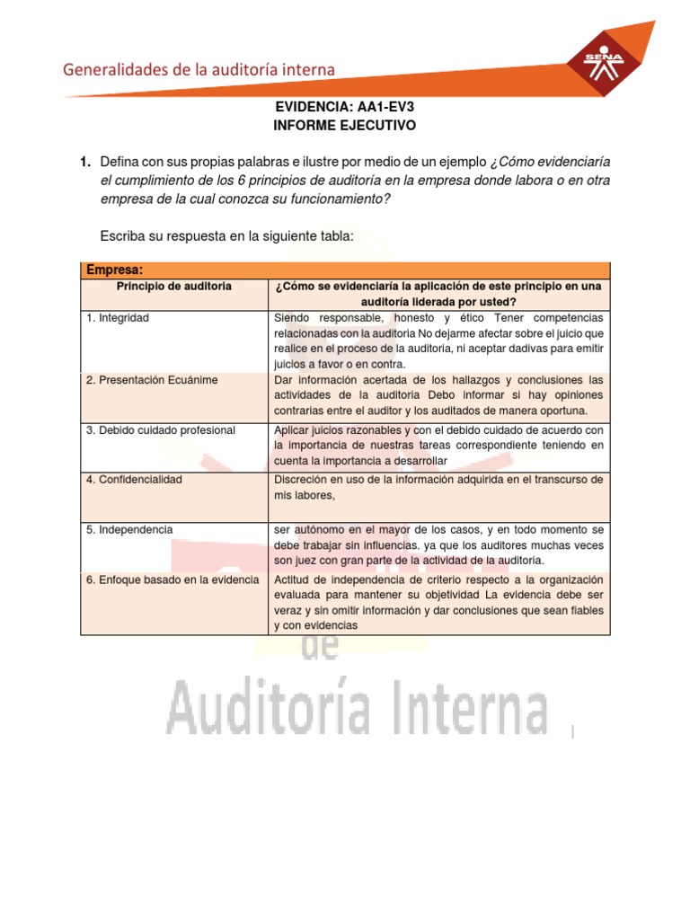 Formato Evidencia AA1 Ev3 Informe Ejecutivo | PDF | Auditoría | Calidad ...