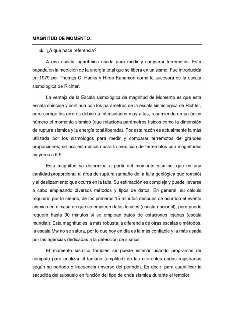 Magnitud de Momento | PDF | Escala de magnitud de momento | Temblores