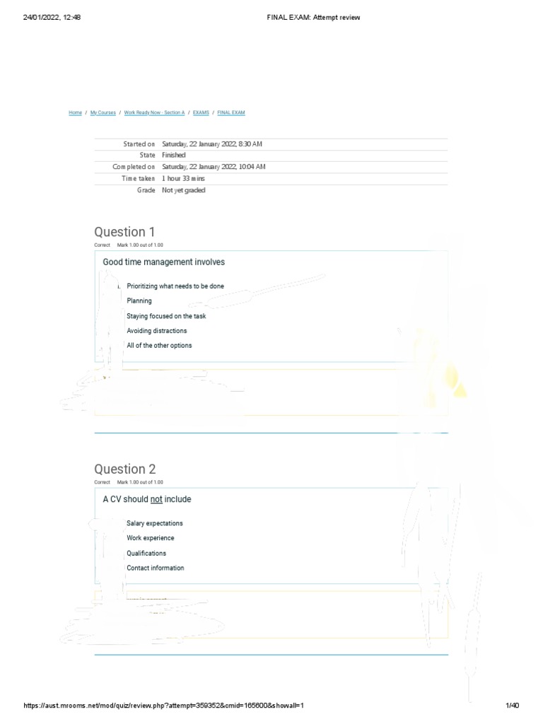 FINAL EXAM - Attempt Review HMS PDF | Download Free PDF | Leadership | Employment