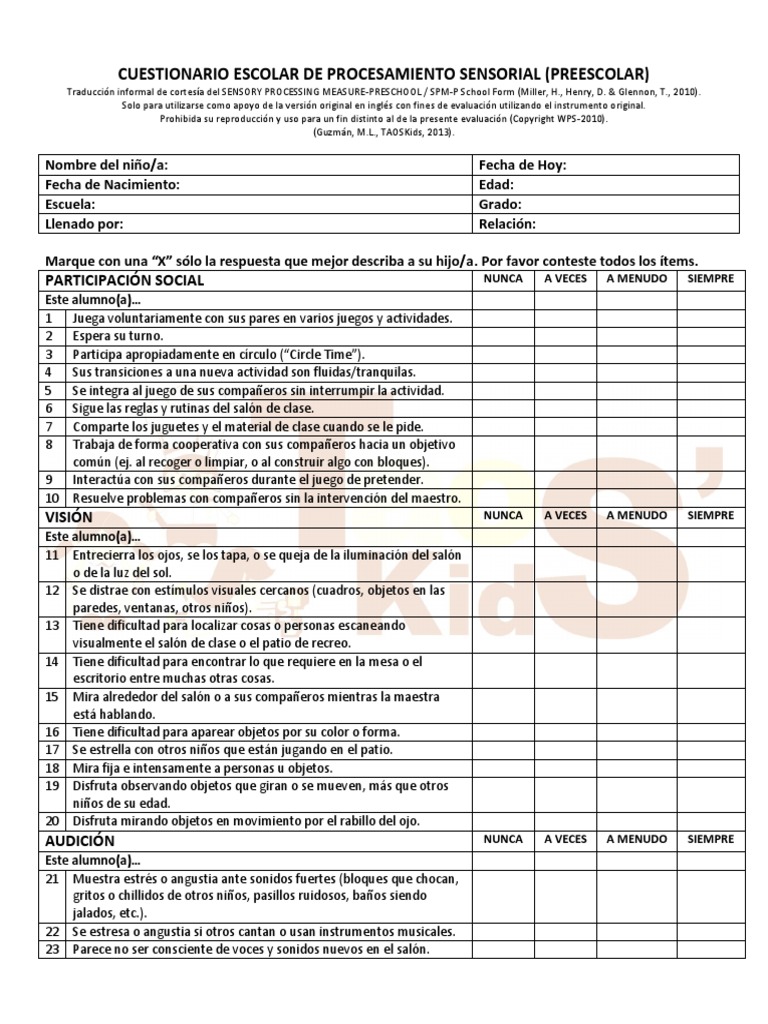 SPM-P Preescolar Escuela Español | PDF