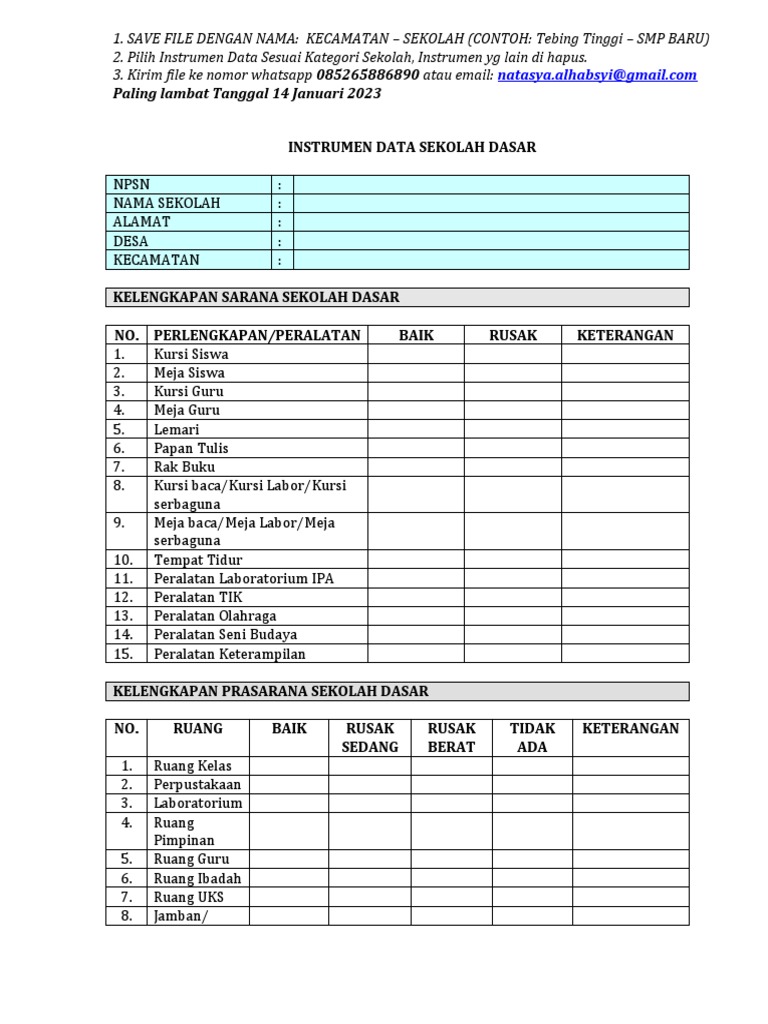 FORMAT ISIAN SARANA PRASARANA PENDIDIKAN | PDF
