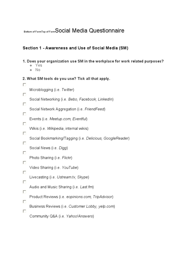 Social Media Questionnaire 2 | PDF | Intellectual Property | Social Media