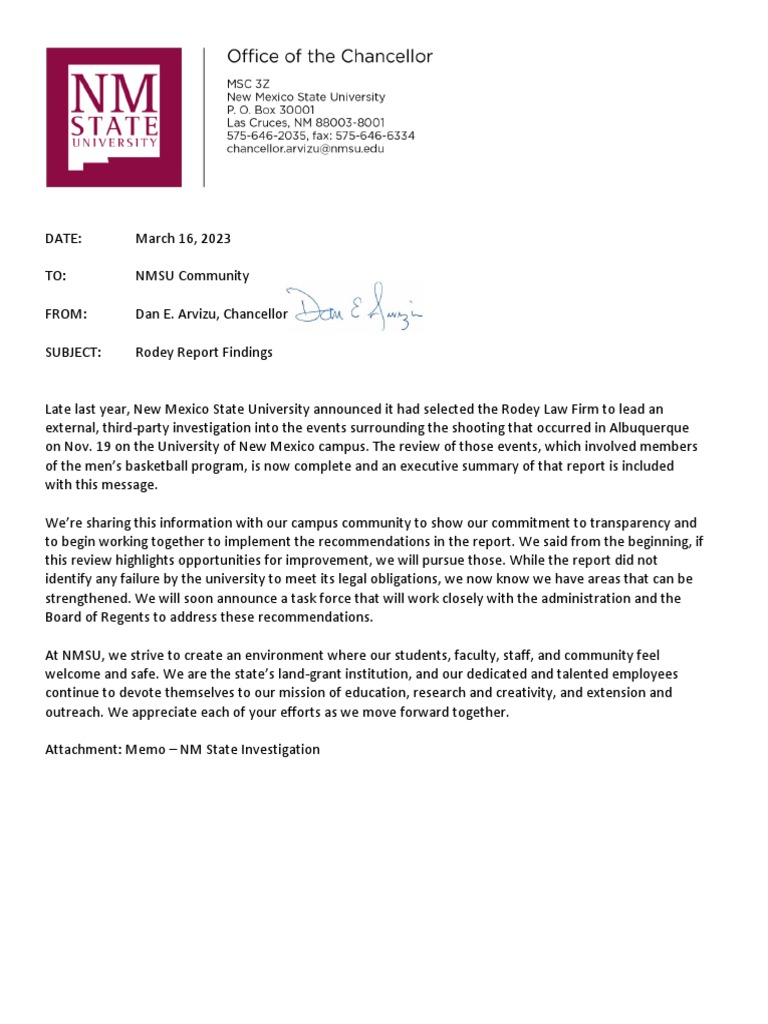 Rodey Report Findings | PDF