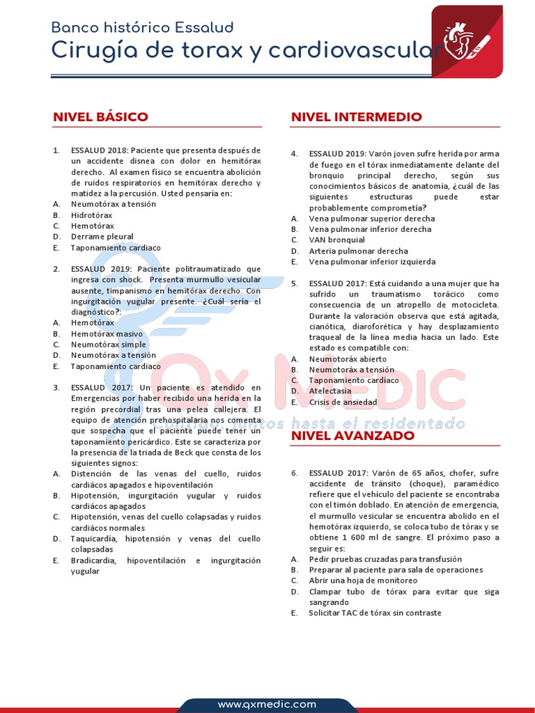 PI 2022 - Cirugia de Torax y Cardiovascular - Banco Essalud Niveles | PDF | Sistema respiratorio ...