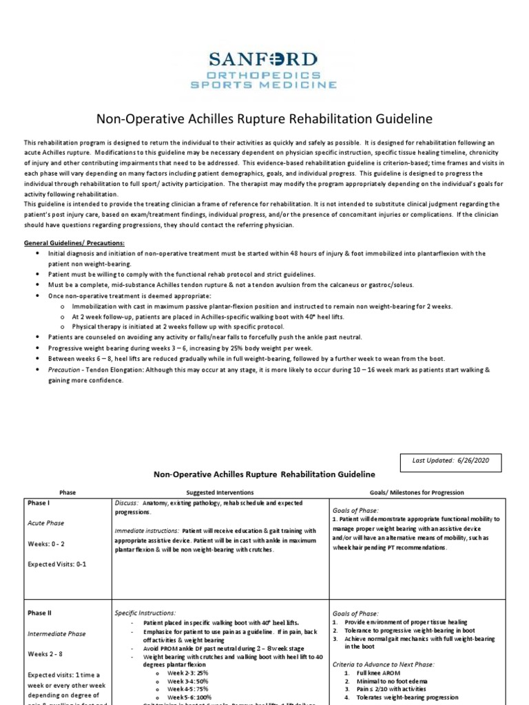 Non Operative Achilles Rupture Guidelines | PDF | Physical Therapy | Foot