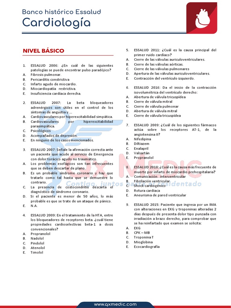 PI 2022 - Cardiologia - Banco Essalud Niveles PDF | PDF | Hipertensión | Insuficiencia cardíaca