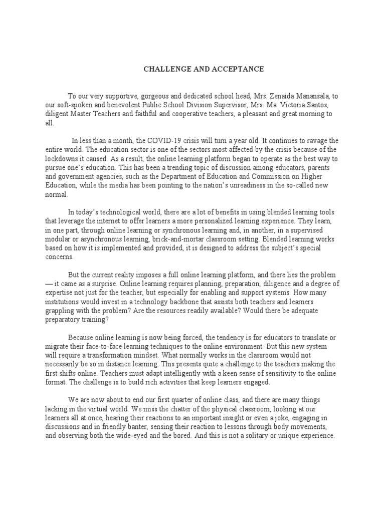 Challenge and Acceptance Inset | PDF | Educational Technology | Instructional Design