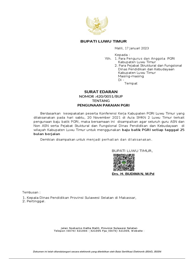Bupati Luwu Timur Perintahkan Pakai Baju Batik PGRI | PDF