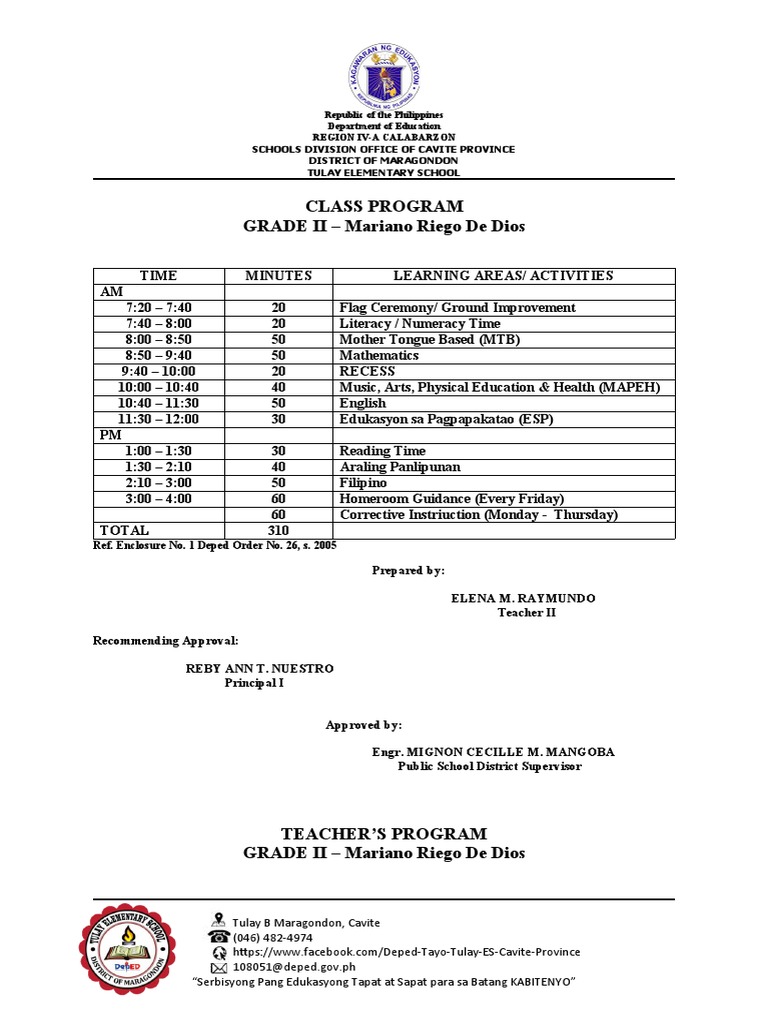 Teacher Class Program | PDF | Educational Institutions | Schools