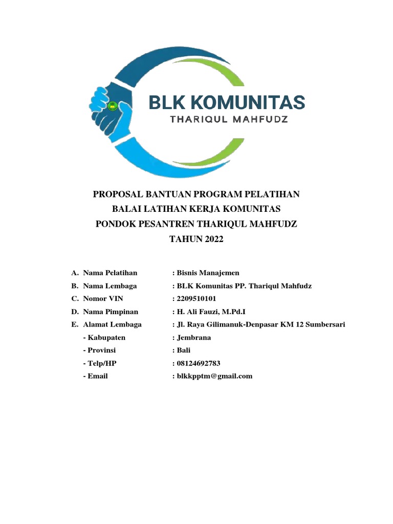 Proposal Pelatihan Bisnis BLK Thariqul Mahfudz | PDF