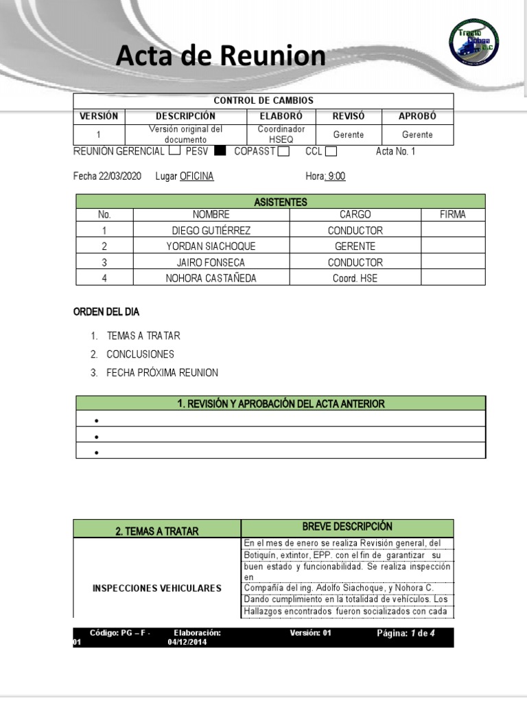 Acta de Reunion | PDF
