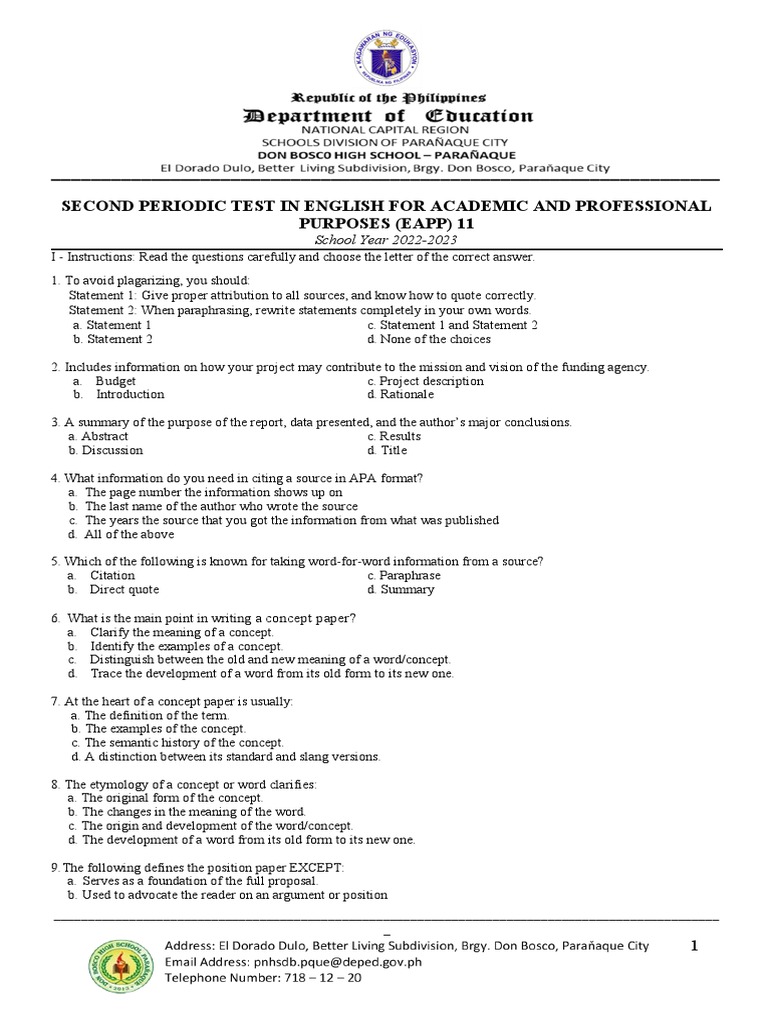 SECOND PERIODIC TEST in EAPP 11 | PDF | Survey Methodology | Methodology