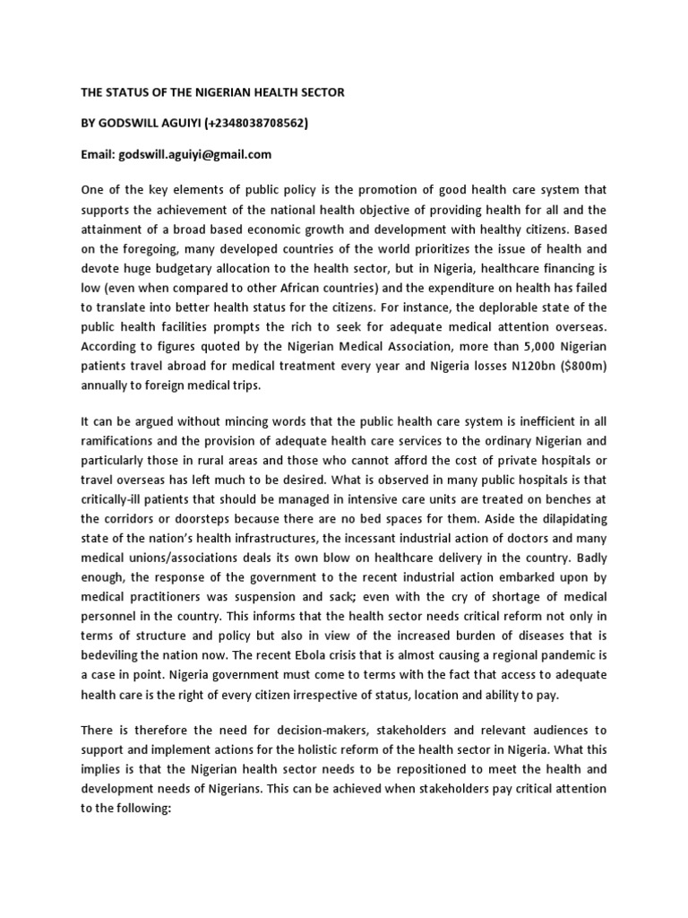 The Nigerian Health Sector PDF PDF Health Care Healthcare Industry