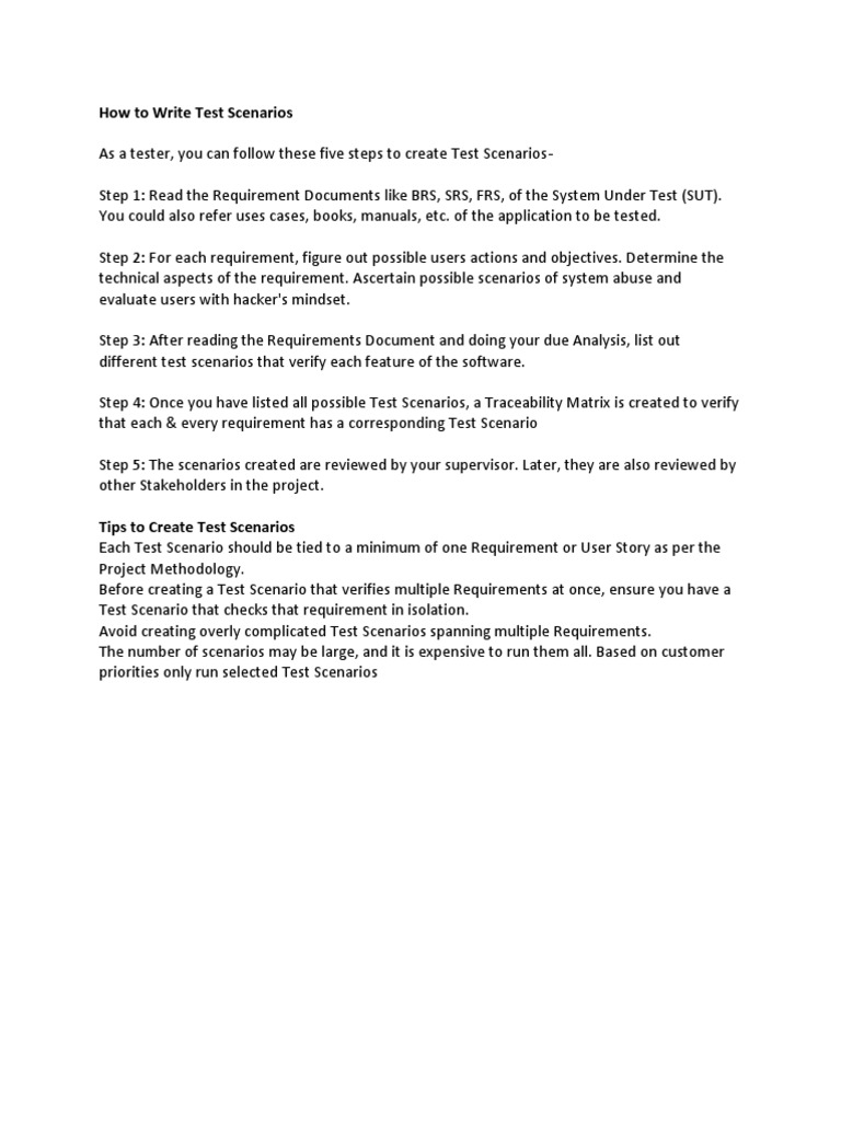 How To Write Test Scenarios | PDF