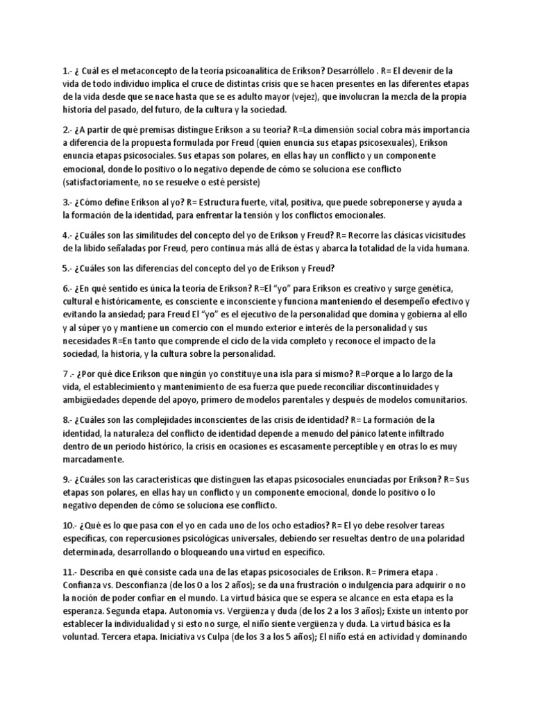 Teoría psicosocial de Erikson: etapas y yo | PDF | Sigmund Freud ...