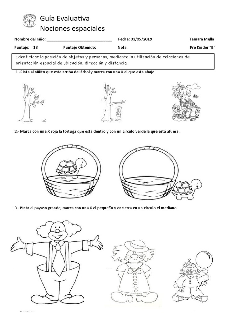Guia Evaluativa Nociones Pre Kinder B 2019 | PDF