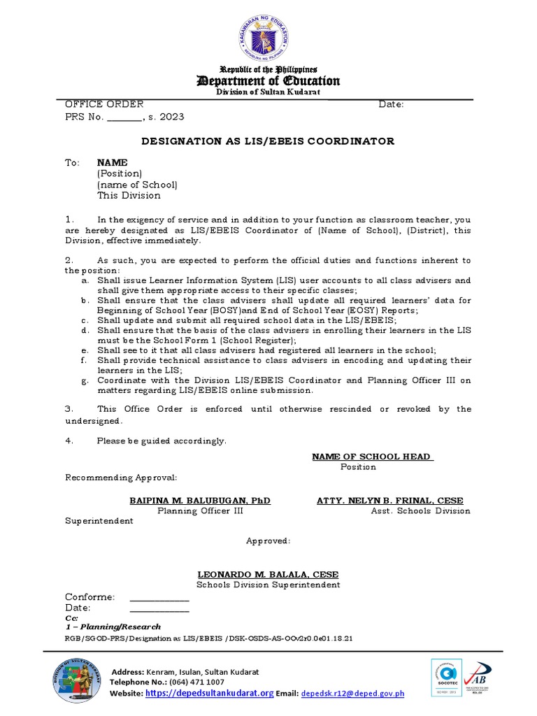 Lis Coordinator Designation | PDF | Computing